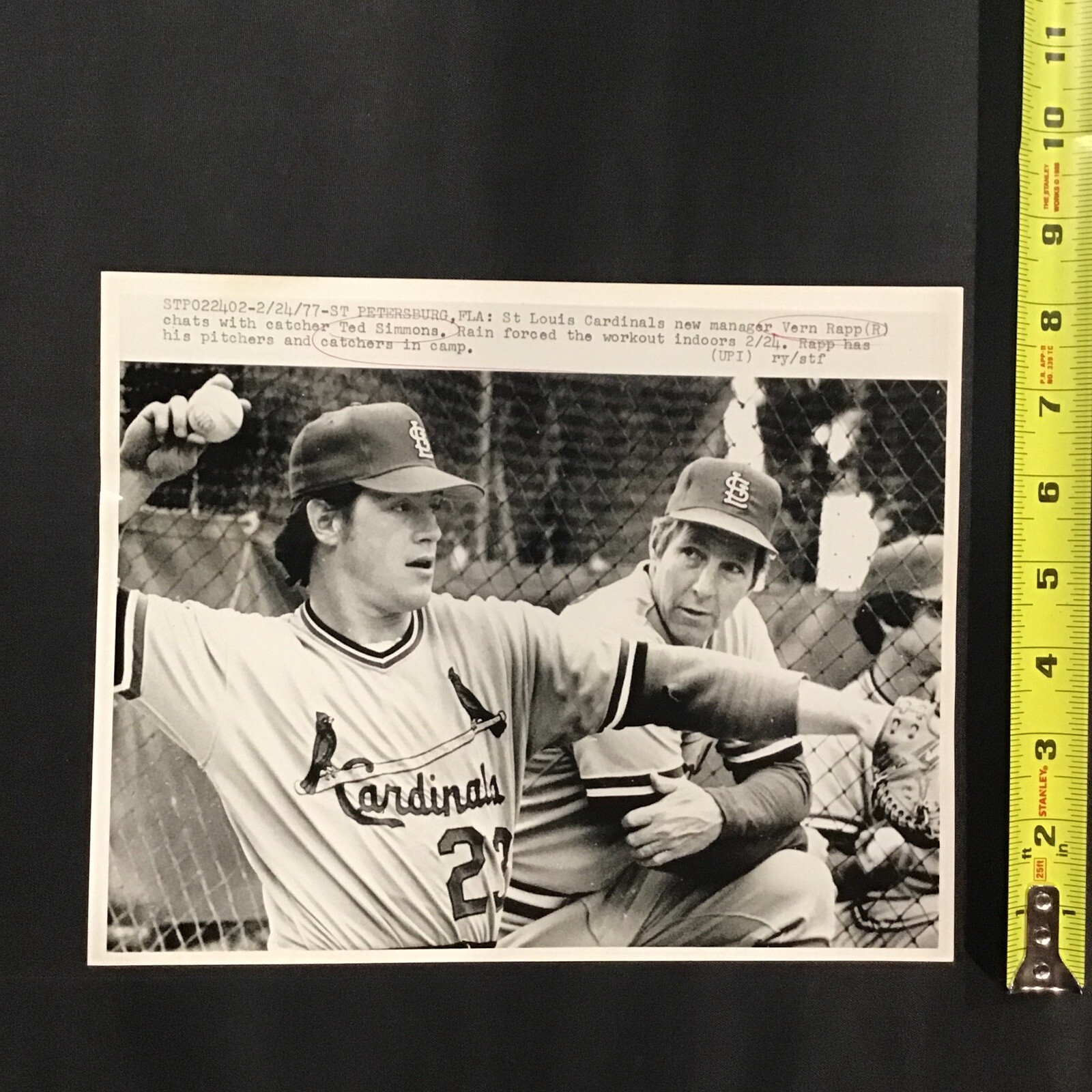 1977 St Louis Cardinals new Manager Vern Rapp w Ted Simmons Press Photo ...