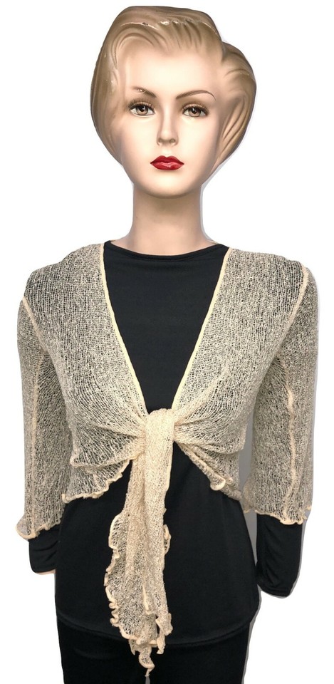 New Womens Tie Up Open Front Shrug Ladies Knitted Cropped Bolero beach ...