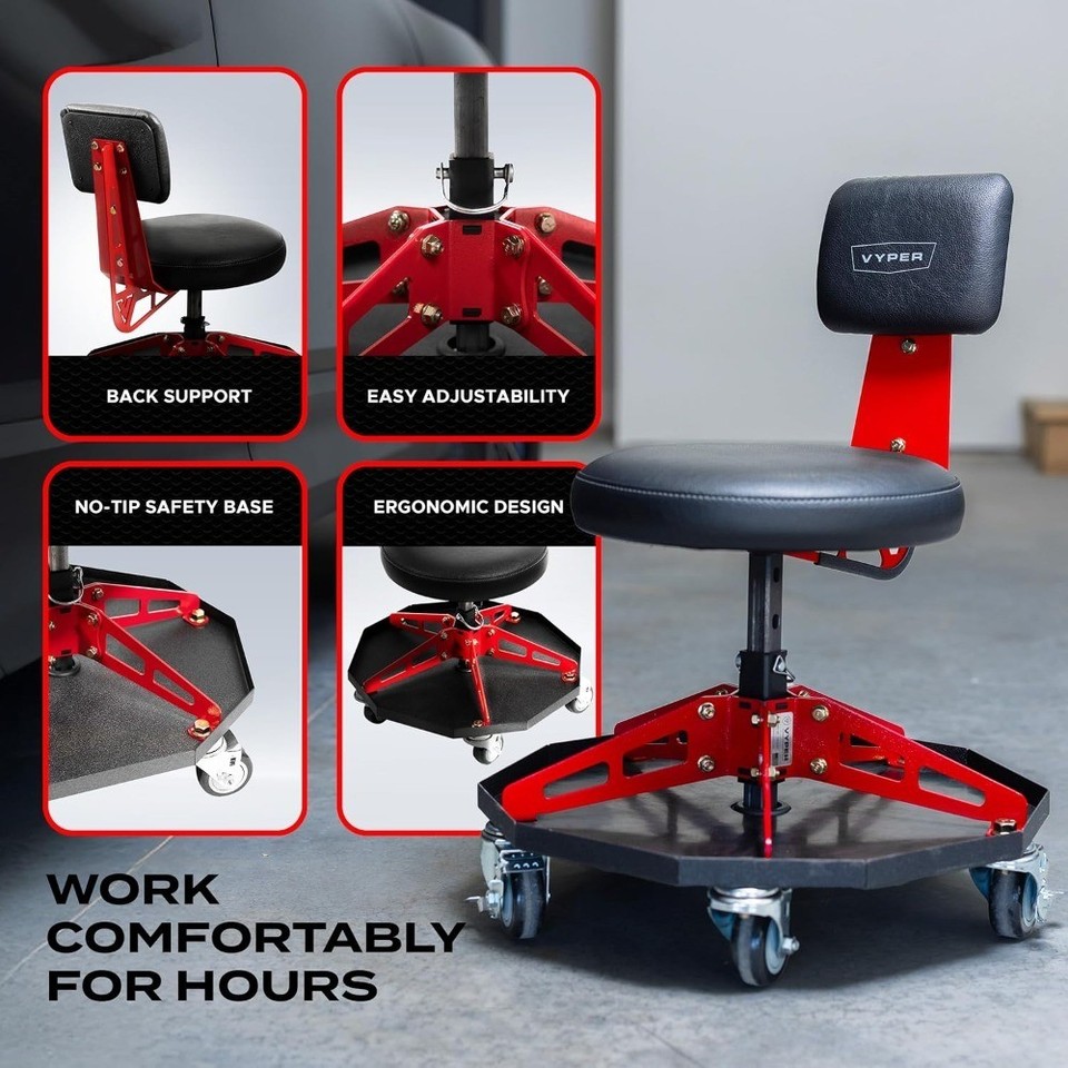 Heavy Duty Steel Garage Shop Chair for Mechanics with Backrest and ...
