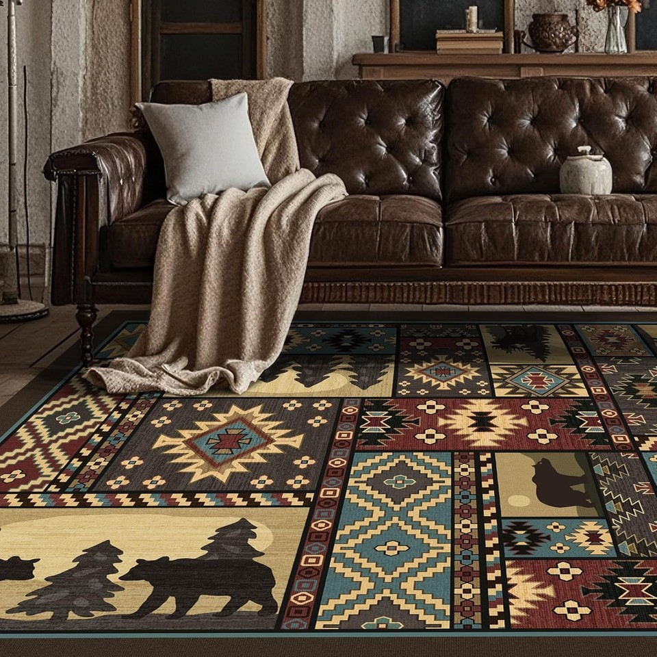 8x10 Rustic Cabin Area Rug Brown Bear Western Animal Decor for Home | eBay