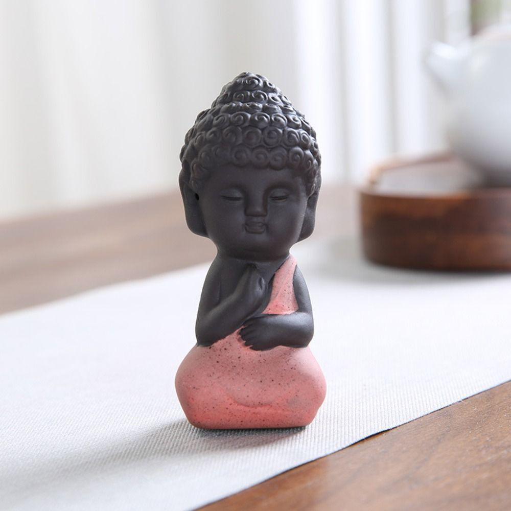 Mini Little Buddha Statue Ceramic Small Monk Ornament Outdoors ...