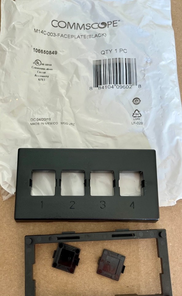 New CommScope 106650849-M14C-4-Port Black Modular Furniture Faceplates ...