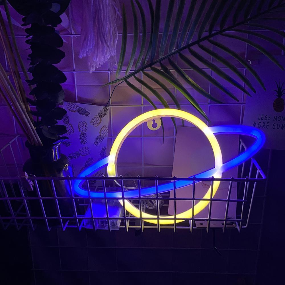 Elliptical Planet Shaped Sign Neon Lamp LED Dual Use Night Light Decor ...