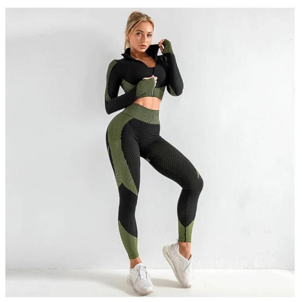 Seamless girls Yoga Set Workout Sportswear Gym Clothing Fitness Long ...