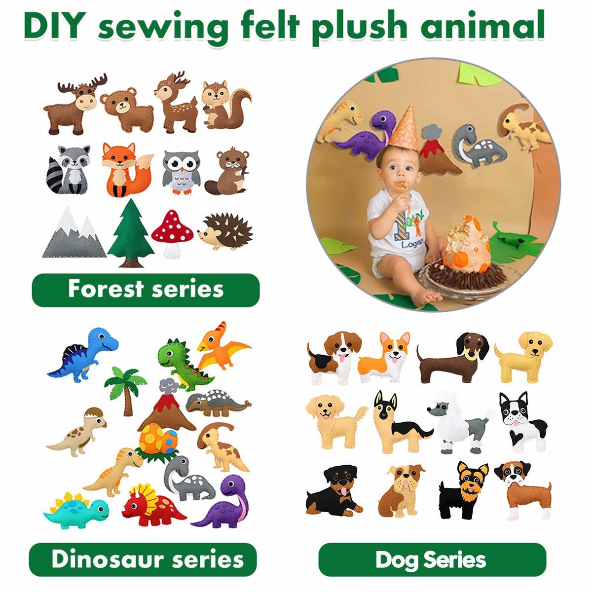 Beginners DIY Sewing Plush Animals Felt Kit Educational Toy Kids Gift ...