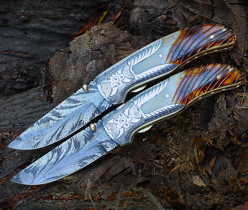 Handmade Feather Damascus steel Liner Lock pocket Folding Outdoor ...