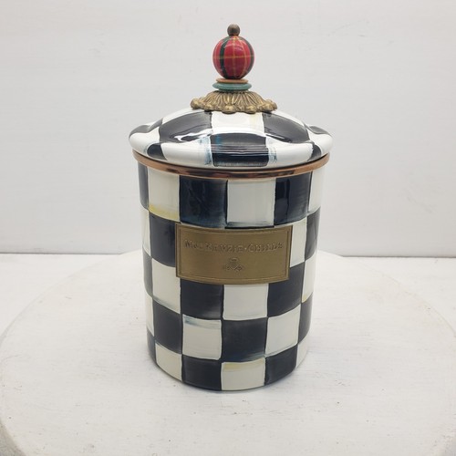Mackenzie Childs 9 " Canister Black And White Checkered With Red Handle ...