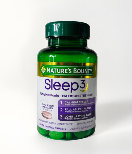 Nature's Bounty Sleep3 10mg Melatonin, 120 Tablets Triple Action * DRUG ...
