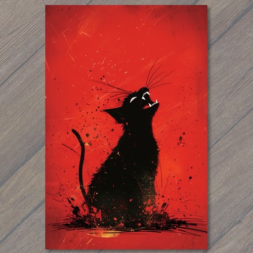 4x6" Black Cat Angry Weird Creepy Pet Unusual Cute Scary Strange Fun ...
