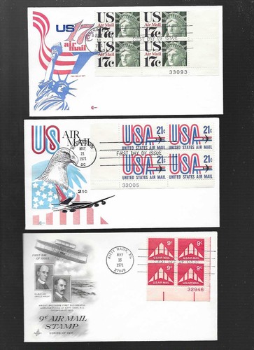 US FDC FIRST DAY COVERS COLLECTION AIR MAIL 1971 TO 1985 PLATE BLOCKS ...