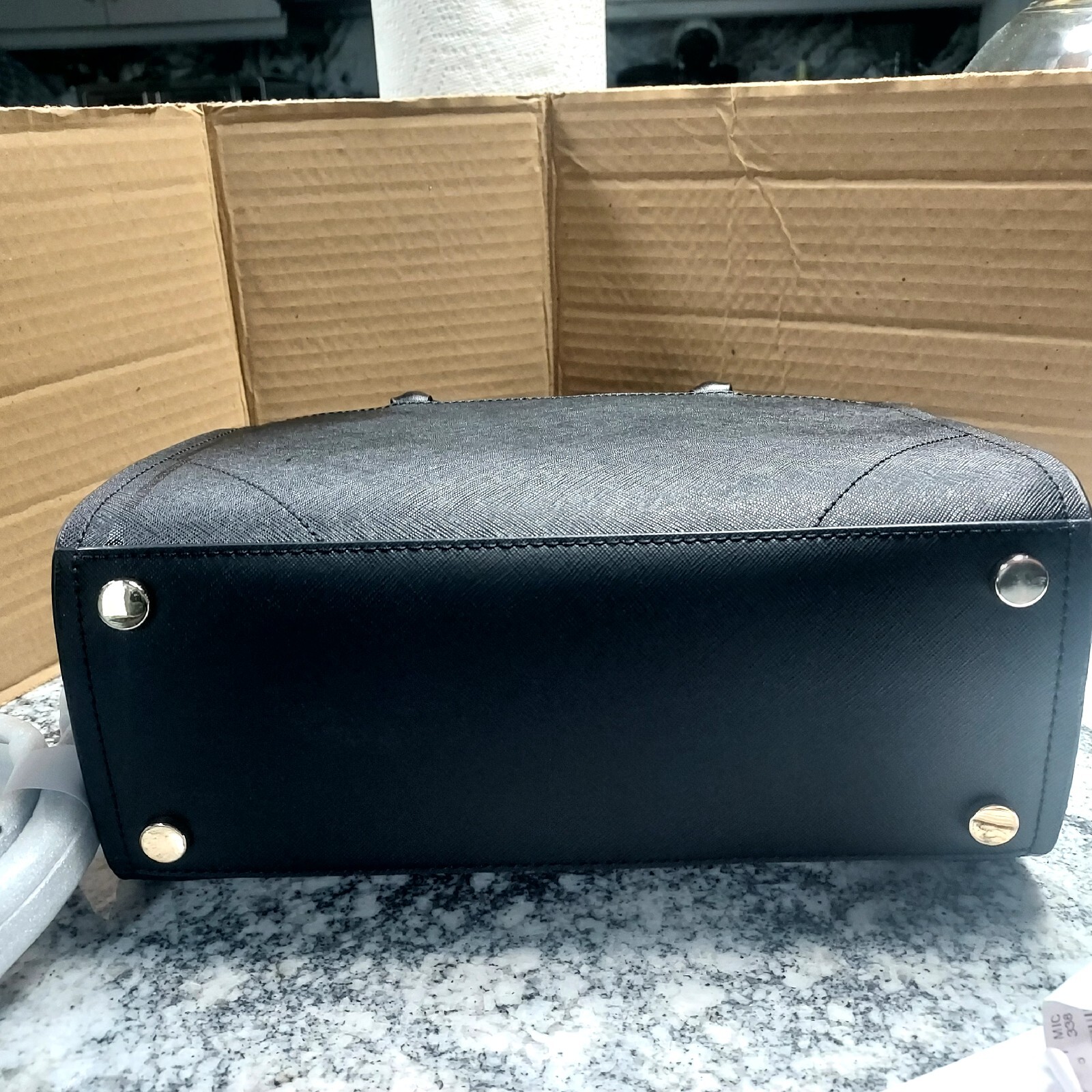 Michael Kors Everly Medium Saffiano Black Leather Satchel Shoulder ...