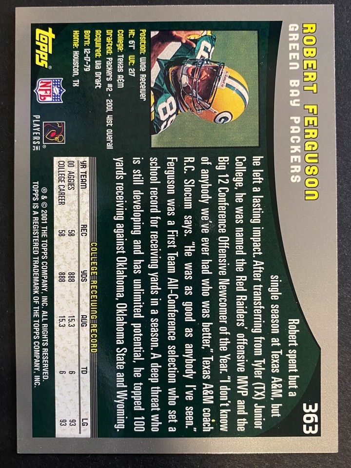 Robert Ferguson 2001 Topps Football Rookie Card Green Bay Packers #363 ...