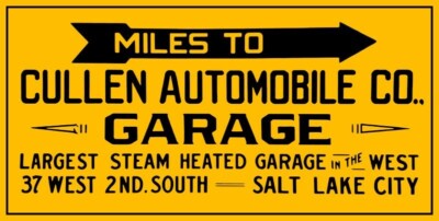 Cullen Auto Co. Garage, Salt Lake City NEW Sign 24x48" USA STEEL ...