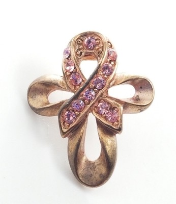 VTG Olit USA Pink Ribbon Breast Cancer Awareness Rhinstone Copper Tone ...