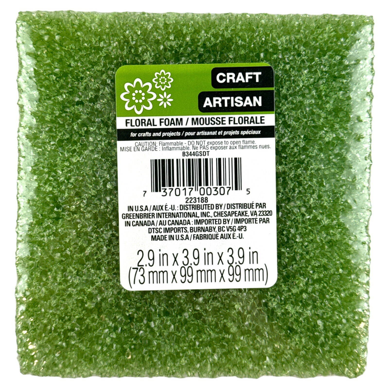 Floral Foam - Floral Craft Green Foam Block, 2.9x3.9x3.9 in. (Pack Of 3 ...