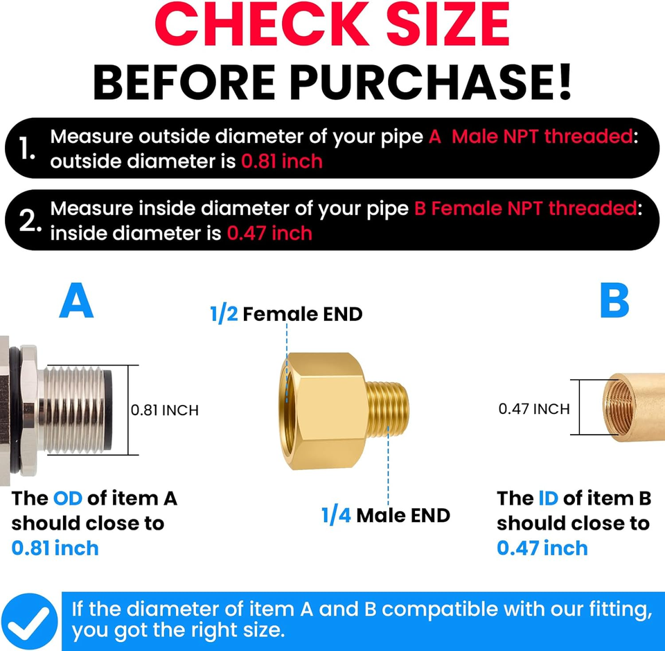 2-Pack Brass Pipe Fitting 1/4 NPT Thread Male to 1/2 NPT Thread Female ...