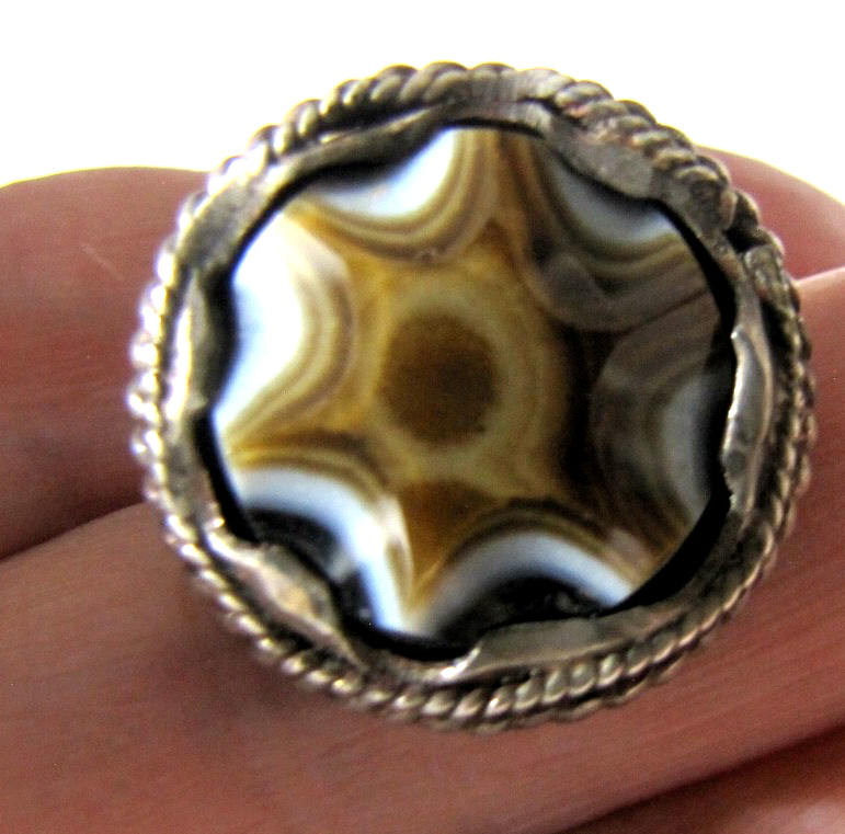Vintage Sterling Silver Banded Star Agate Button Handmade Signed ...