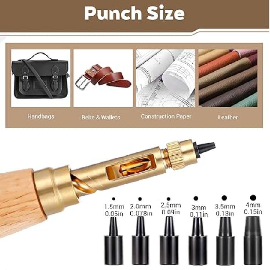 Adjustable Leather Hole Punching Tool Wood Handle Belt Hole Puncher ...