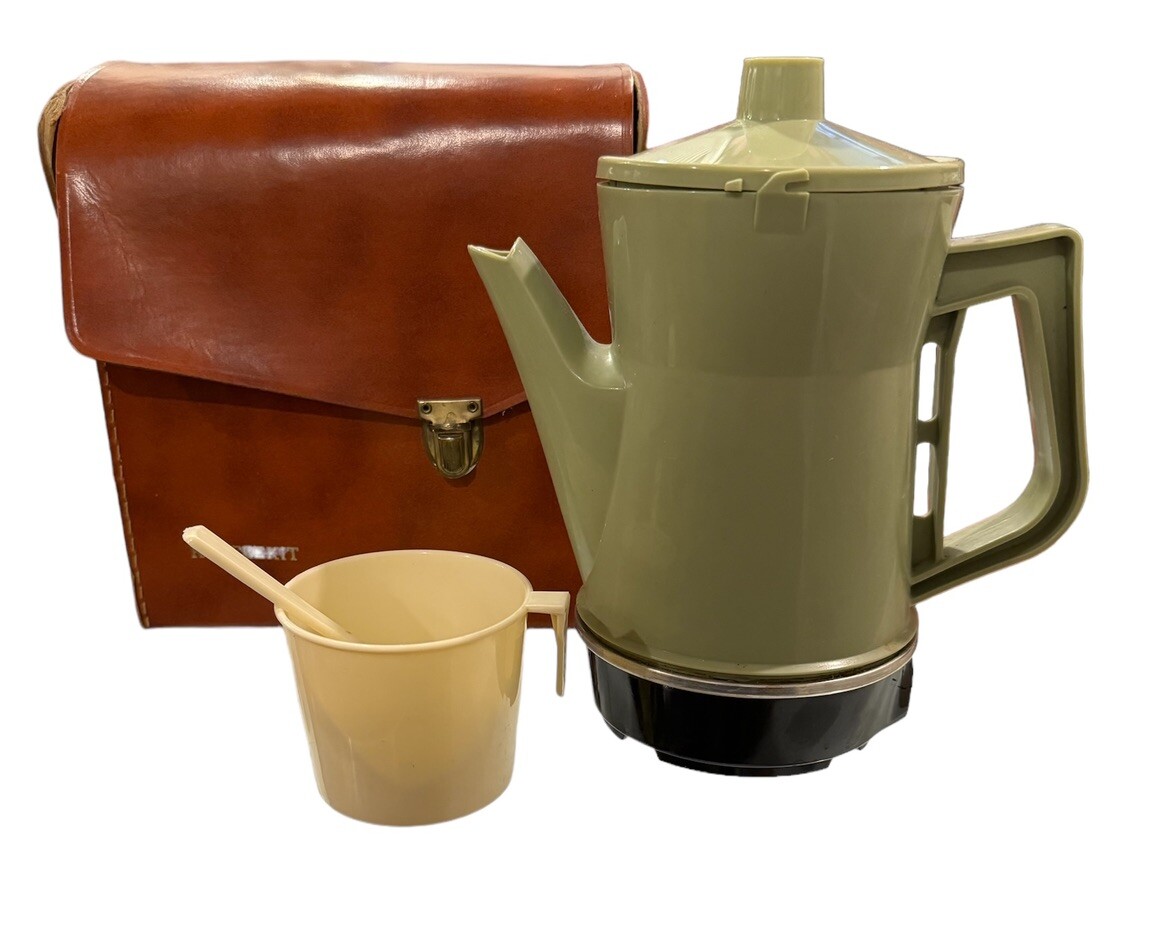 Vintage Cornwall Travel Coffee Kit 4 Cup Percolator, Spoon, Case, Cords ...