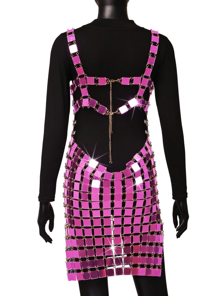 Square Sequin Chain Mini Dress Sexy Backless Clubwear Rave Festival ...