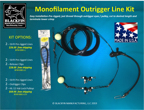 Outrigger Rigging Kit - Pre-rigged 50 FT Mono Lines -Add Clips, Hal ...