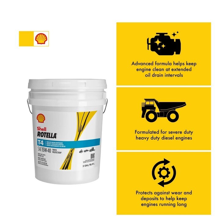 Shell Rotella T4 Triple Protection 15W-40 Diesel Engine Oil, 5 Gallon ...