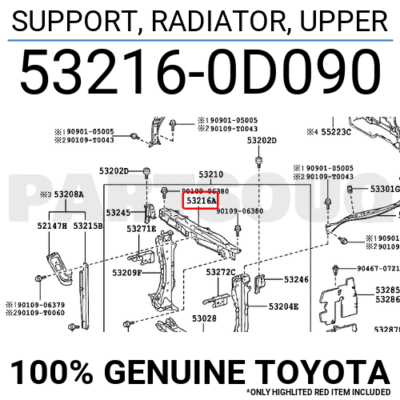 532160D090 Genuine Toyota SUPPORT, RADIATOR, UPPER 53216-0D090 | eBay