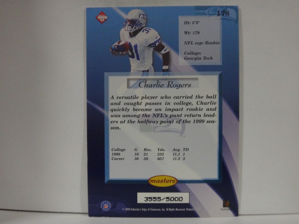 1999 Collector's Edge Masters /5000 Charlie Rogers #178 Rookie RC | eBay