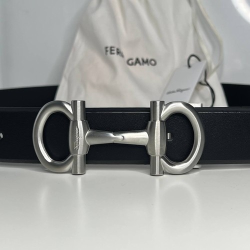 Authentic SALVATORE FERRAGAMO men's black leather belt silver horseshoe 90/36 | eBay