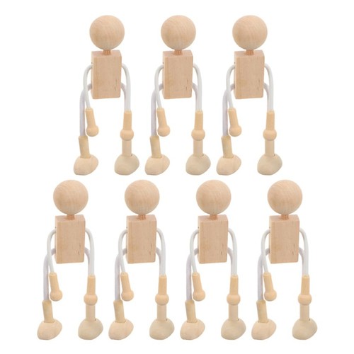 7Pcs Blank Wooden Cartoon Figure: DIY Painting Robot Figures Joint ...