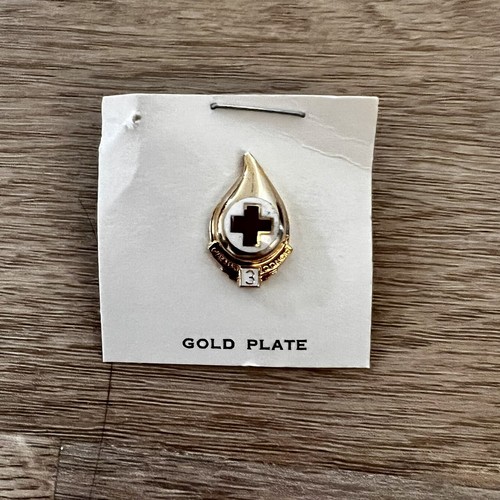 Vintage American Red Cross ARC 3 Gallon Blood Donor Lapel Hat Pin Gold ...