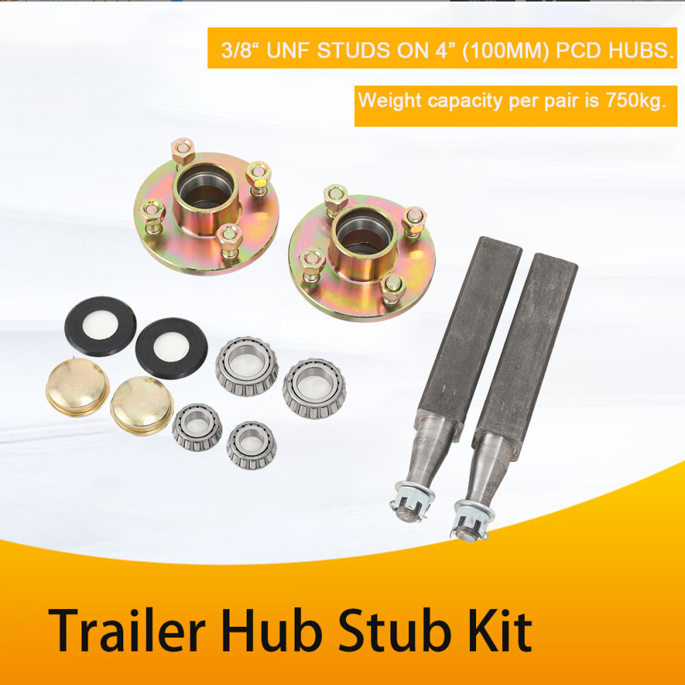 Trailer Hubs Stub Kit 4 inch PCD Hub 2 x Square Axles 283 Long 40x40 ...