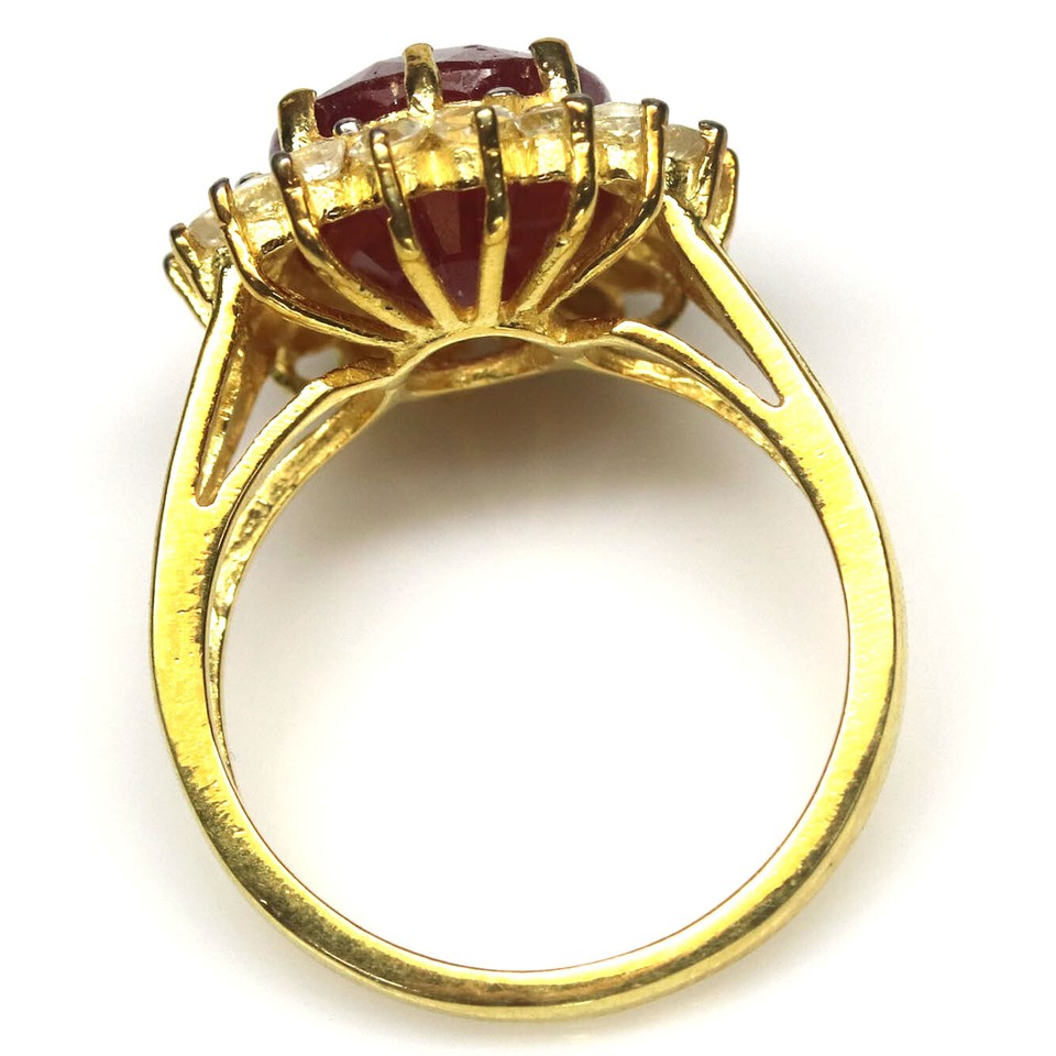 Heated 9 x 10 mm. Red Ruby & White Topaz Jewelry Ring 925 Silver Size 6 ...