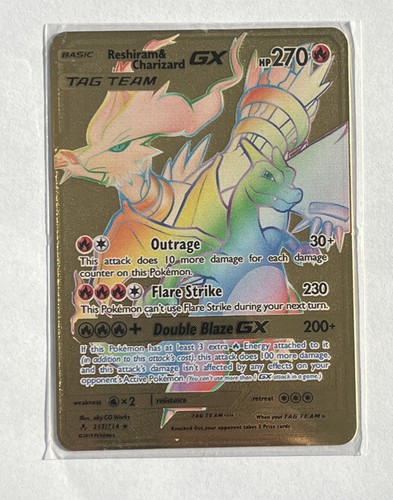 Reshiram Charizard GX Gold Metal Pokémon Card 217/214 🔥🔥 | eBay