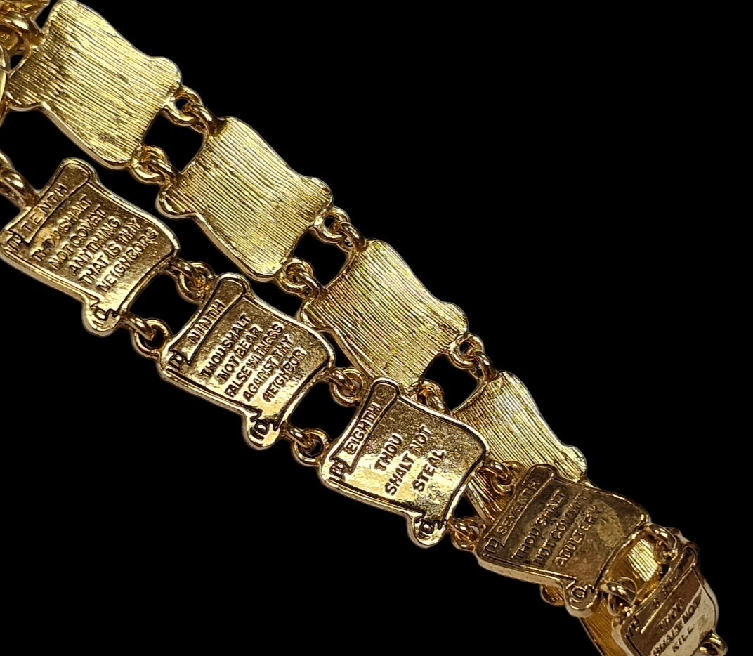 Vintage Ten Commandments Panel Gold Metal Religious B… - Gem