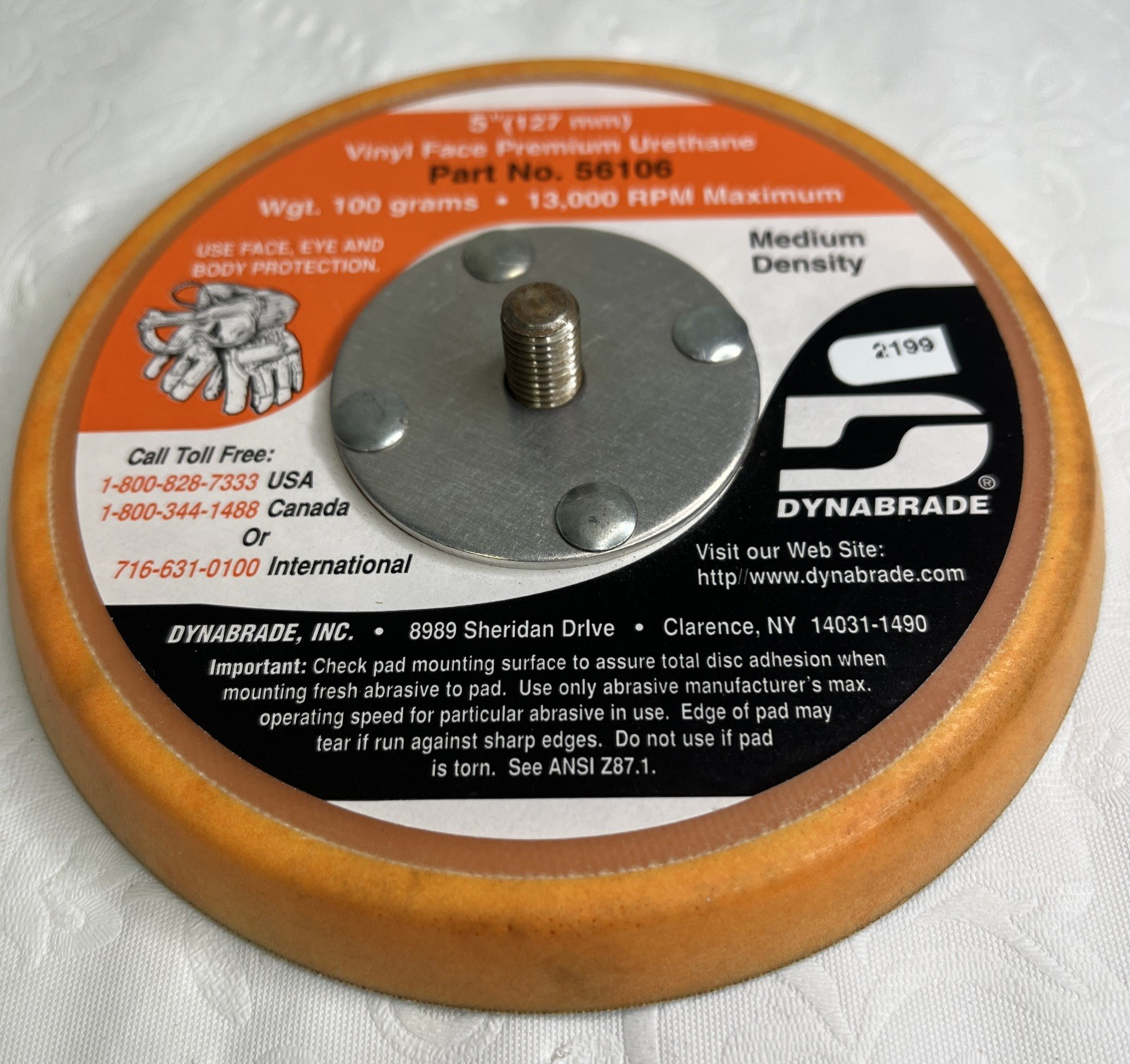 Dynabrade 56106 5"x 3/8" Random Orbital Sanding Pad Vinyl Face Premium ...