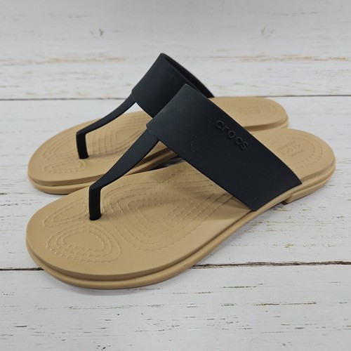 Crocs Tulum Womens Size 4 Black Flip Flop T Strap Slide Sandal Beach ...
