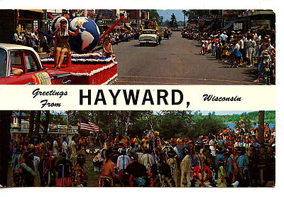 Greetings from Hayward-Muskie Capitol-Parade-Indians-Wisconsin-Vintage ...