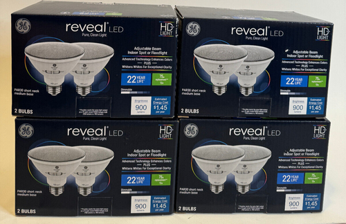 GE 12W 75w 4- 2pk Reveal SHORT Neck LED 8 Light Bulbs dimable flood ...