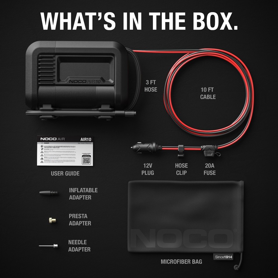 NOCO AIR10 UltraFast 10A 60 PSI 12V Portable Tire Inflator and Air ...