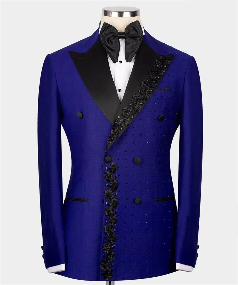 Luxury Men Beaded Suits Peak Lapel Wedding Groom Tuxedos Luxury Beaded ...