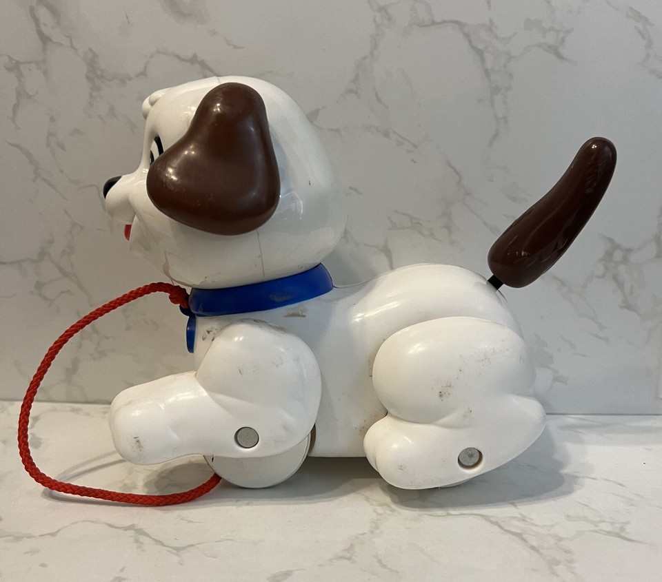 VTG Fisher Price Plastic Puppy Dog Pull Along Toy -Red String & Blue ...