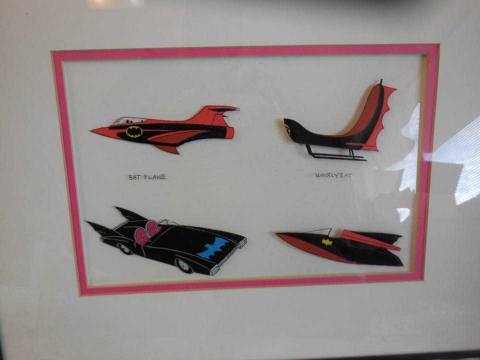 Batman Batmobile Bat Plane Whirly Bat Animation Cell Framed Matted ...