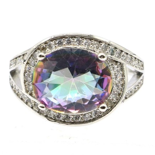 Eye Catching Fire Rainbow Mystic Topaz CZ Daily Wear Silver Rings 7.75 ...