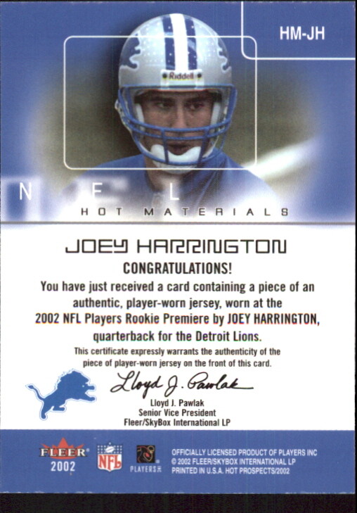 2002 Fleer Hot Prospects Hot Materials #HMJH Joey Harrington Jsy | eBay