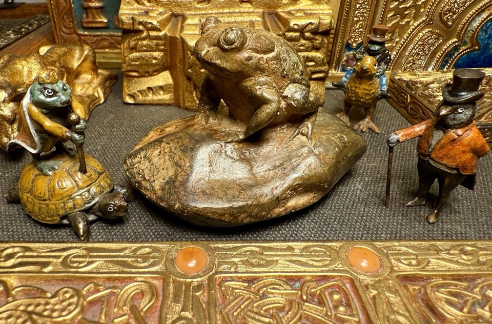 ANTIQUE FRENCH BRONZE BULLFROG FROG TOAD ART SCULPTURE FIGURINE MARKED ...