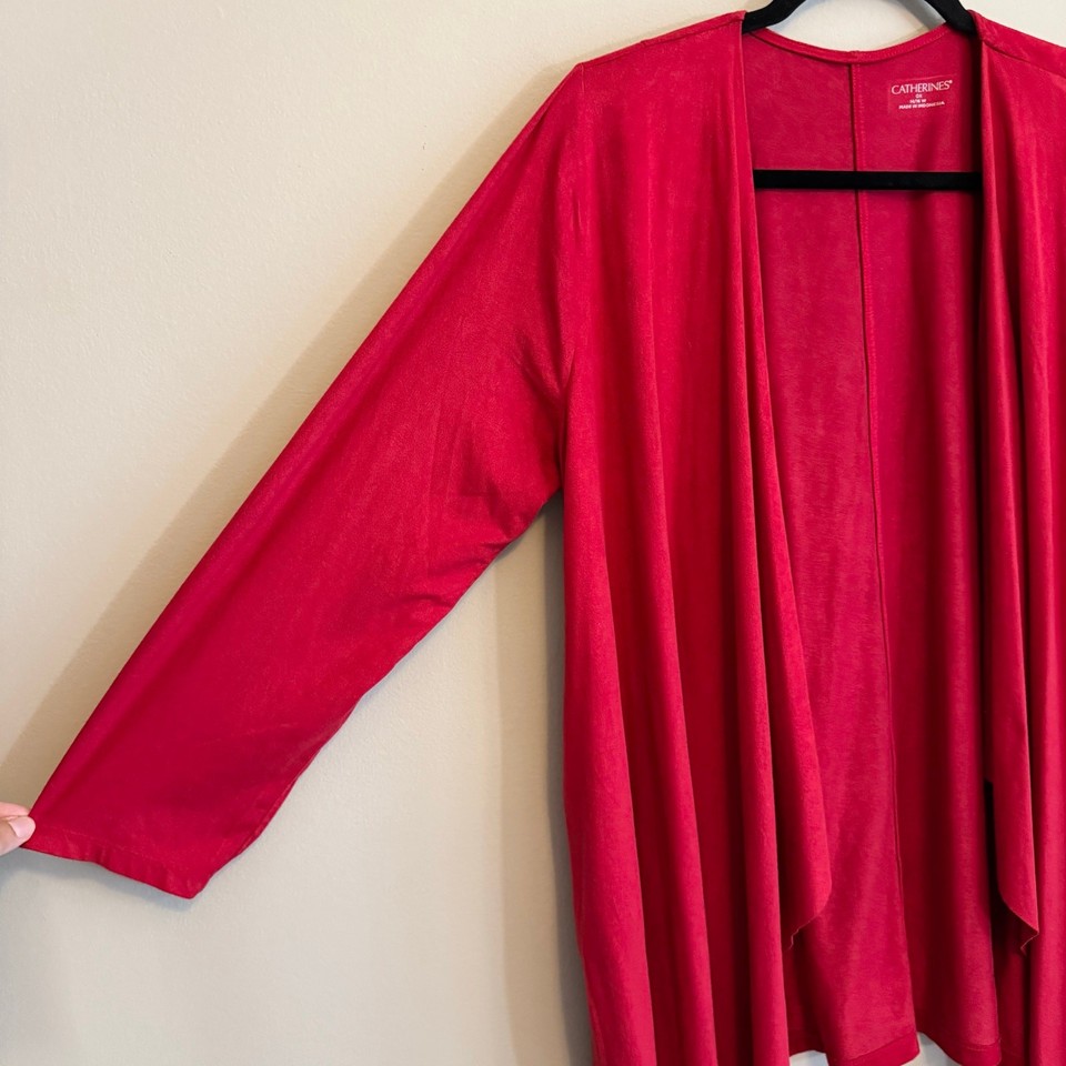 Catherines Womens Red Stretch Waterfall Front Jersey Knit Cardigan Size ...