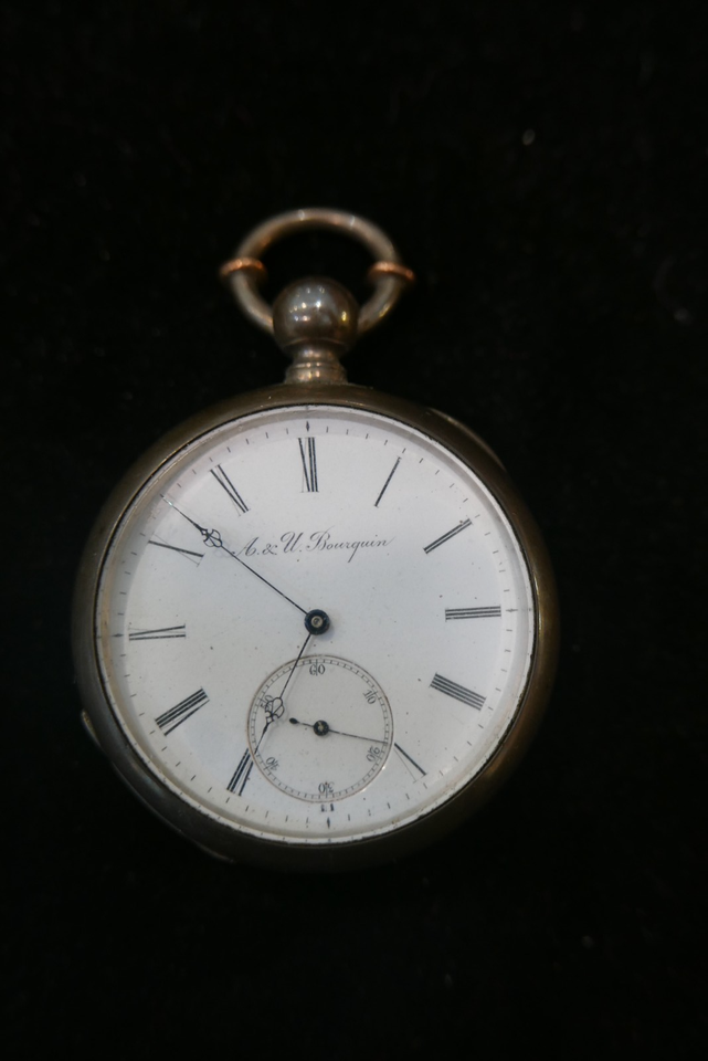 ANTIQUE A & U BOURQUIN COIN SILVER KEY WIND POCKET WATCH W/ HALLMARKS ...