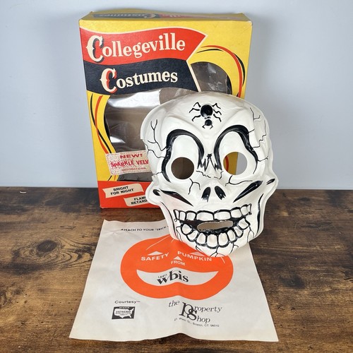VTG Collegeville Halloween Skull & Spider Mask Black White w/ Box Ben ...