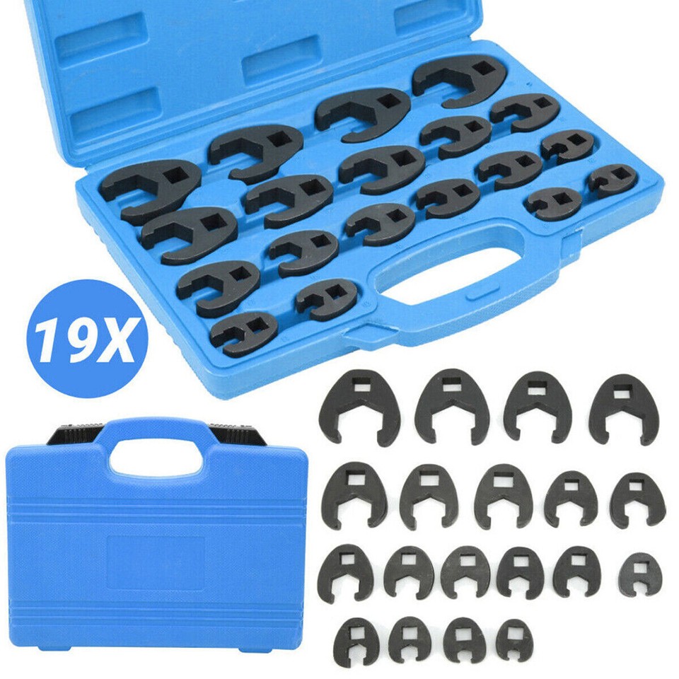 19x Metric Crowfoot Wrench Set 8-32mm 3/8" 1/2" Sq Drive Large Crow ...